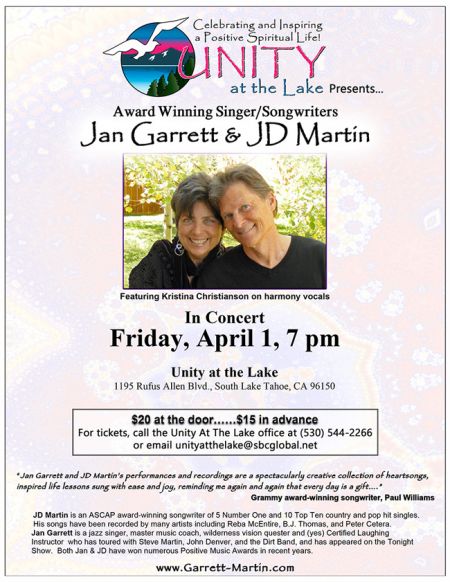 JD Martin & Jan Garrett in Concert | Unity at the Lake | Lake Tahoe Events