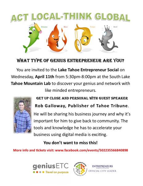 Think Local-Act Global Entrepreneur Social | GeniusU | Lake Tahoe Events
